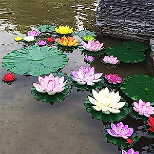 Artificial Floating Foam Lotus Flowers with Water Lily Pad Ornaments, Ivory White, Perfect for Patio Koi Pond Pool Aquarium Home Garden Wedding Party Holiday Decoration White