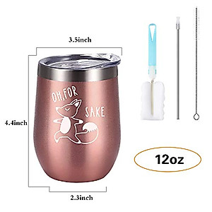 GINGPROUS Oh for Sake Wine Tumbler, Birthday Gifts for Women Friends Mom Dad Wife Husband Family Grandma, 12 Oz Insulated Stainless Steel Wine Tumbler with Lid, Rose Gold