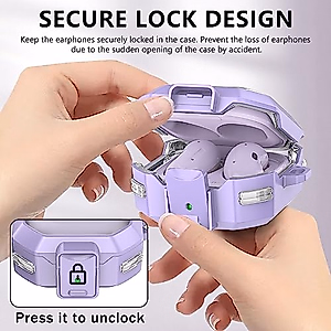 Secure Lock Clear Case for Samsung Galaxy Buds 2 Pro/Galaxy Buds 2/Galaxy Buds Pro/Galaxy Buds Live, TPU Hard Shell Galaxy Buds Live Case with Lanyard & Cute Candy Keychain for Women (Purple)