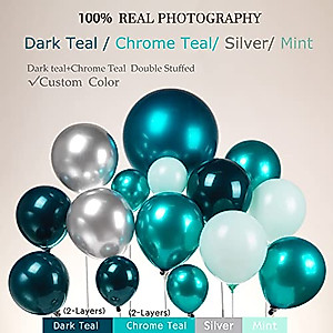 Chrome Dark Teal Winter Balloon Garland Arch Kit 120PCS Double Stuffed Metallic Teal and Silver Mint green Balloons For Wedding Women Birthday Winter Wonderland Decorations