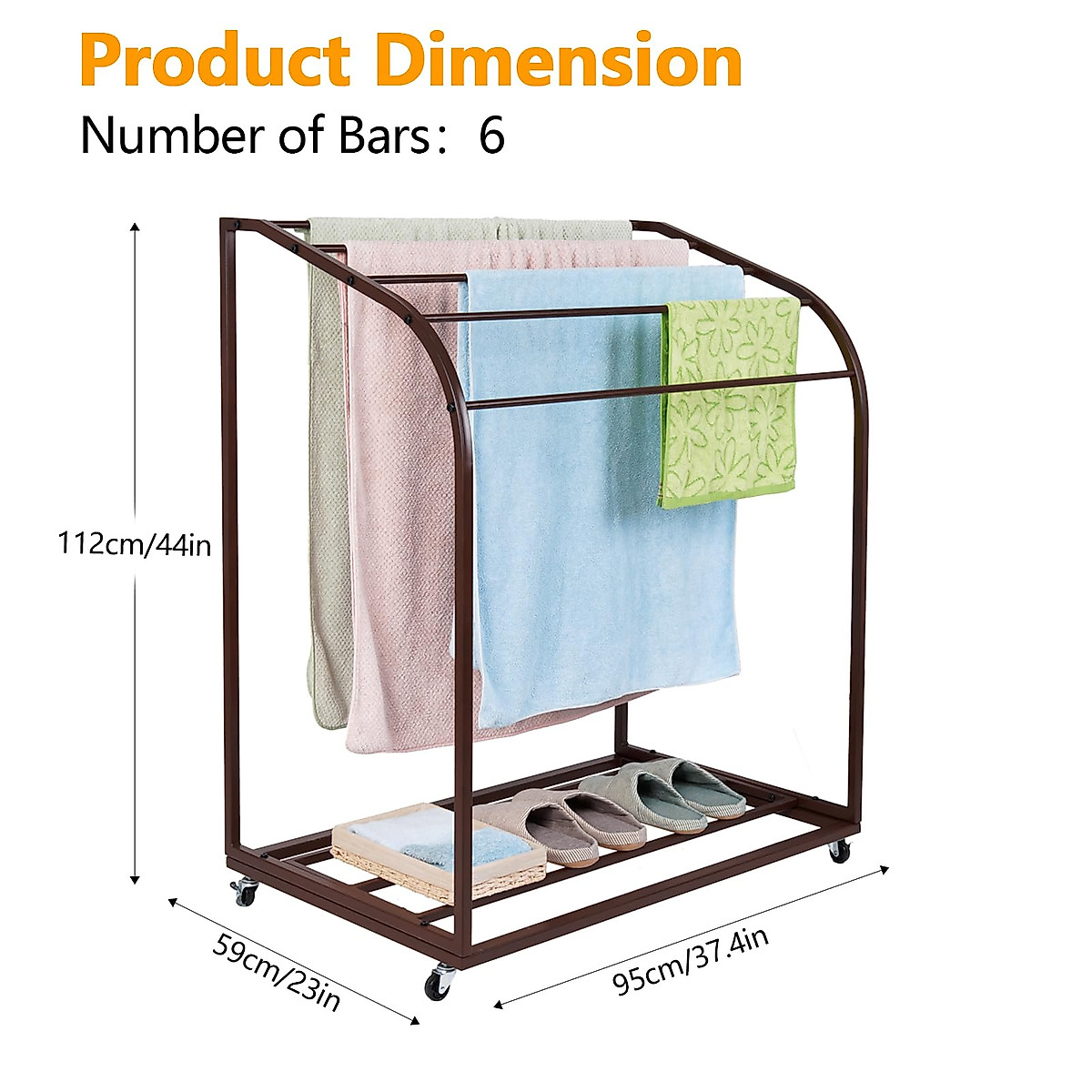 GAOMON Pool Towel Rack,Outdoor PVC Trapedozal Poolside Storage Organizer,5 Bar,Outdoor Towel Rack with Wheels,Pool Towel Holder,Stores Floats and Paddles, Towel Stand for Beach,Pool,Indoor,Brown