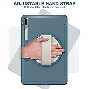 Junfire Galaxy Tab S8 Plus Protective Cover Case, Samsung Galaxy Tab S7 FE/S7 Plus 12.4" Shockproof Rugged Case with Hand Strap/Pencil Holder/Kickstand 2022/2020-Cronflower Blue