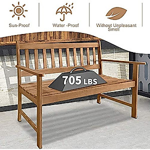 700 LBS Outdoor Garden Bench, Sturdy Acacia Wood Patio Bench, Front Porch Chair with Armrests, Best Bench for Park Yard Patio Pool Deck Balcony Lawn Decor, Natural Oiled (48" W x 22" D x 33" H)