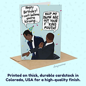 Sleazy Greetings Funny Birthday Card Meme For Him Her Men Women | Keep My Age Out Your Mouth Slap | Will Smith Slaps Chris Rock Happy Birthday Card