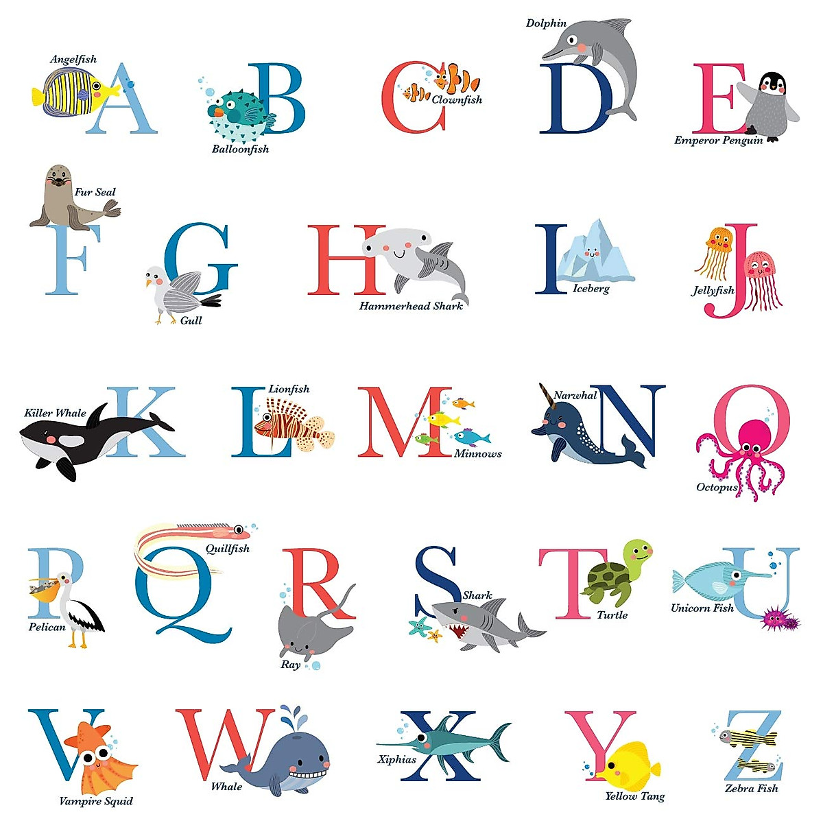 DECOWALL DS-8040 A-Z Ocean Alphabet Kids Wall Stickers Wall Decals Peel and Stick Removable Wall Stickers for Kids Nursery Bedroom Living Room (Small) d?cor