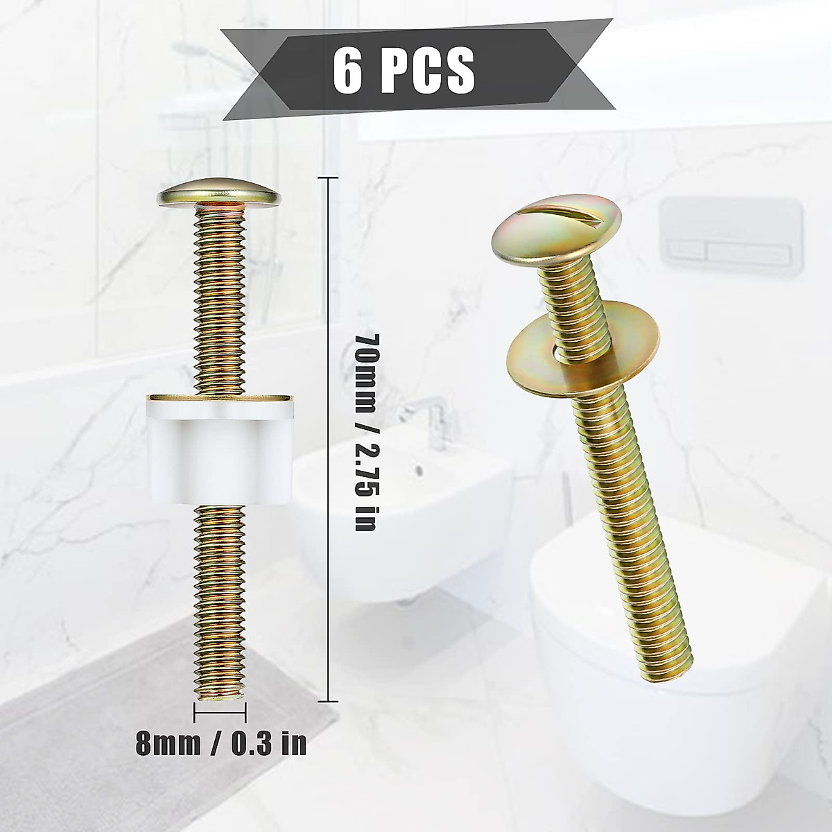 AIEX 6 Sets Toilet Seat Screws and Bolts, Metal Screws for Toilet Seat Bolts Replacement with Plastic Nuts and Metal Washers Toilet Bolt Set for Replacing Top Mount Toilet Seat Hinges