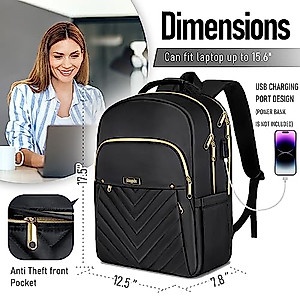 Skaypibs Backpack for Women, School Backpack, Water Resistant Back pack with USB Charging Port, Business Anti Theft Durable Computer School Bookbag, Gifts for Women, Fits 15.6-Inch Laptop, Black