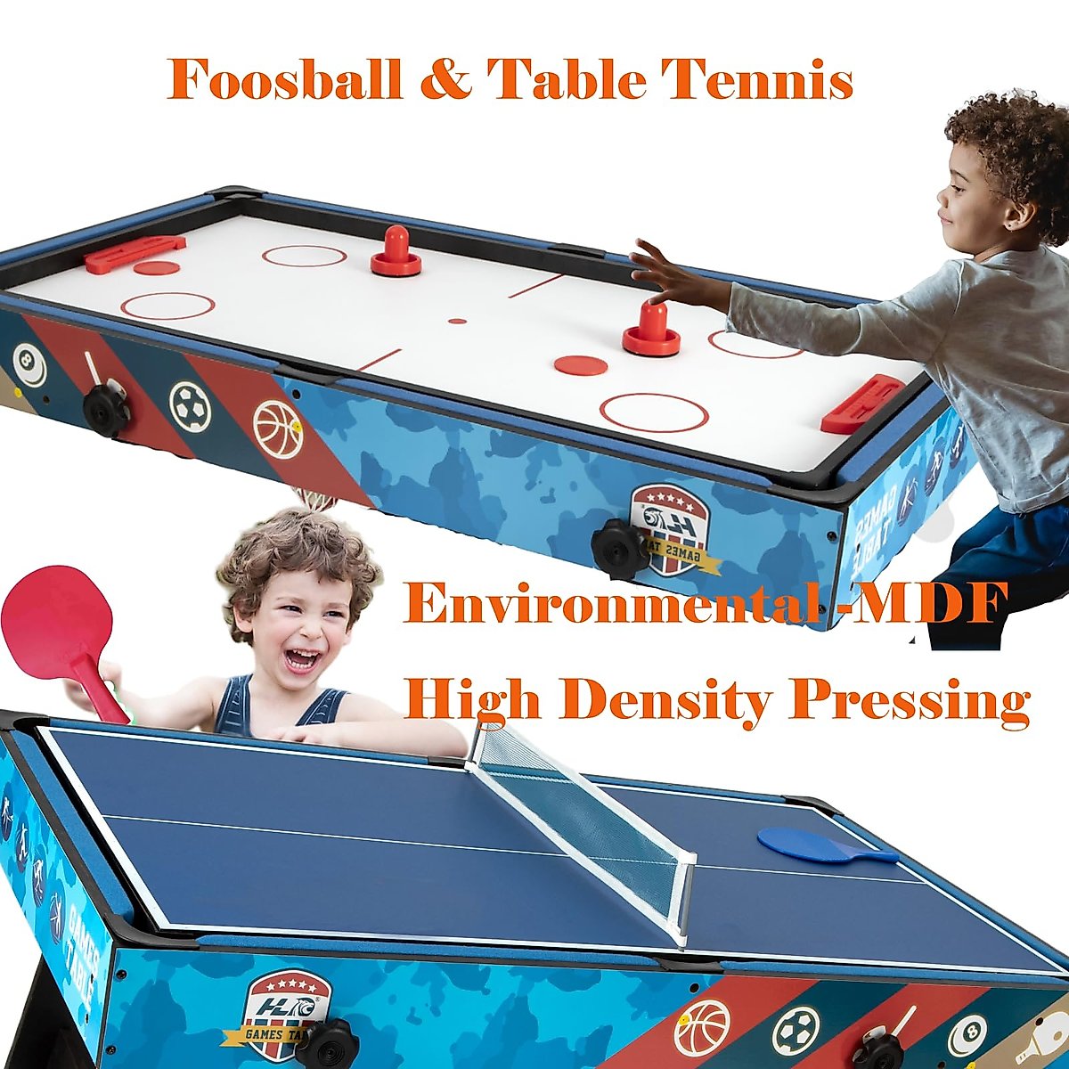 HLC 4FT Multi Function Combo Game Table with Pool Billiard Slide Hockey Foosball Basketball and Table Tennis