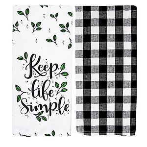 fillURbasket Decorative Buffalo Plaid Kitchen Towels Set of 8 Cute Summer Spring Dish Towels Lemons Bees Rooster Flour Sack Towels for Dish Hand Drying 100% Cotton 15”x25”