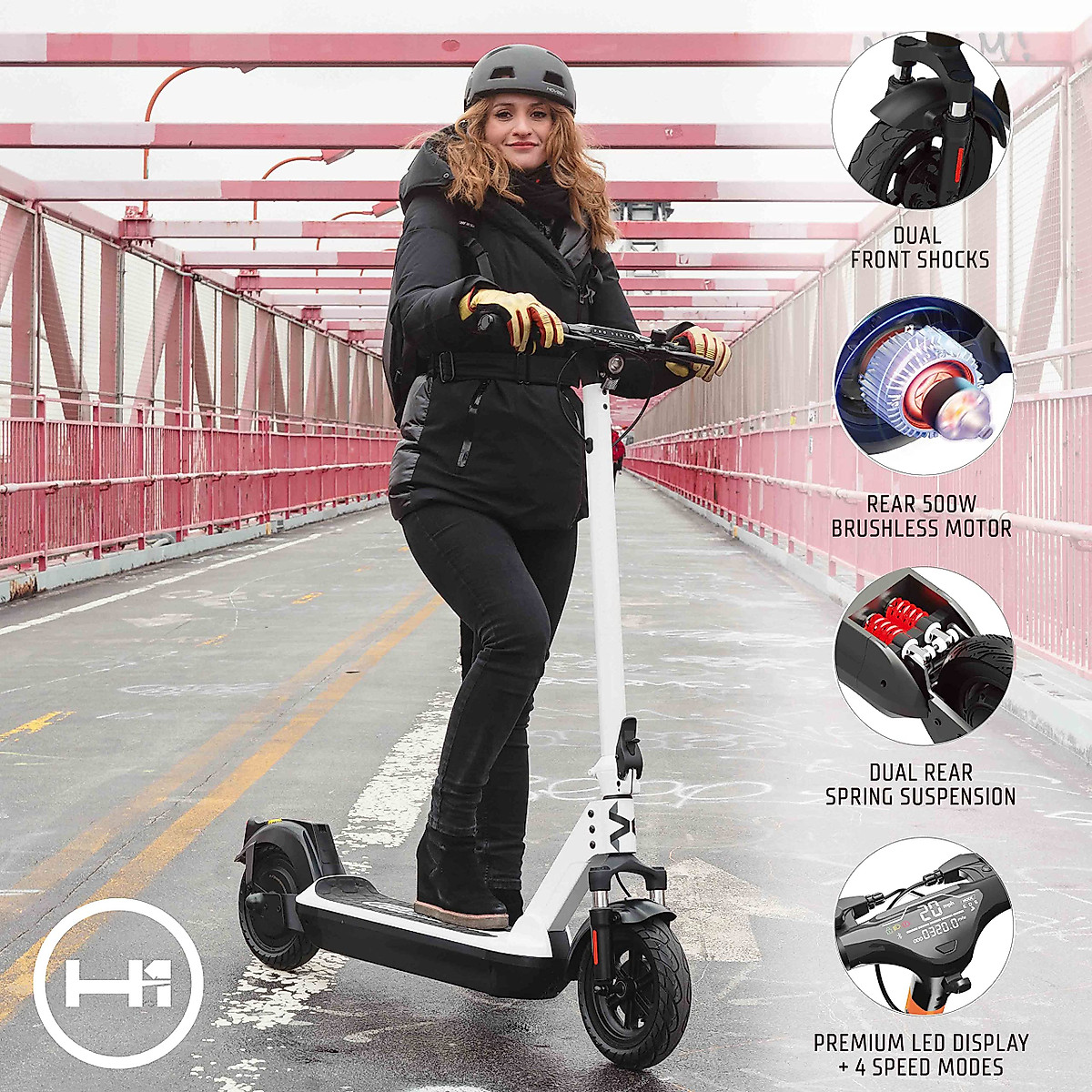 Hover-1 Pro Series Boss Foldable Electric Scooter with 500W Brushless Motor, 20 mph Max Speed, 10” Honeycomb Tires and 24 Mile Range
