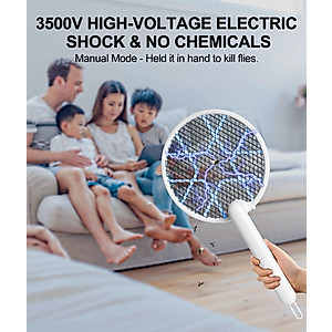 MOSQZAP Electric Fly Swatter 2 Pack, Foldable Bug Zapper Racket USB Rechargeable Fly Zapper Mosquito Zapper Racket w/Hands-Free & Handhold Modes, Outdoor/Indoor Killer for Flies, 3,500 Volt