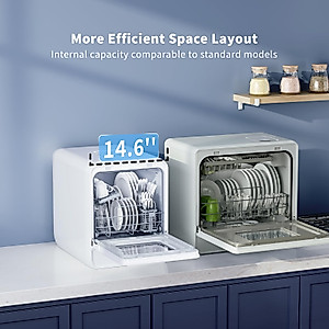 AIRMSEN Portable Countertop Dishwasher with 5L Water Tank, Mini Dishwasher with 14.6” Ultra-Narrow Design, 9 Programs, 24H Delay Start & 360° Dual Spray, No Hookup Needed, C01, White