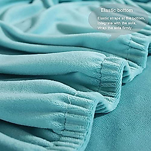 TVPFM Velvet Stretch Sectional Couch Covers, 2 Pieces L Shaped Sofa Cover with 2 Pillowcases Super Soft Universal Sofa Cover for Living Room Pets-Light Blue-4 Seater+4 Seater
