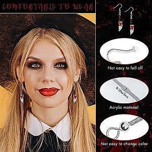 12 Pairs Halloween Earrings for Women Spooky Black Cat Witch Pumpkin Bloody Printed Knife Skull Ghost Spiderweb Boo Spider Drop Dangle Earring for Halloween Jewelry Set (Knife)
