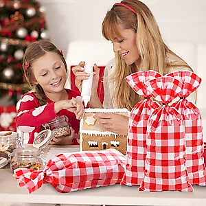100 Pieces Red Plaid Cellophane Bags Red White Checkered Plastic Treat Bags Gingham Gift Goody Bags Checkered Picnic Barbecue Bags with Twist Ties for Christmas Birthday Party Bakery Candy Chocolate