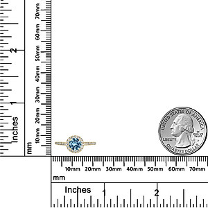 AVORA 10K Yellow Gold March Birthstone- Aquamarine with Simulated Diamond CZ Halo Fashion Ring - Size 6