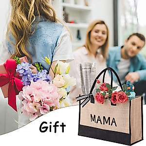 TINSKY Personalized Mom Gift Bag Initial Jute Tote Bag for Women Monogrammed Burlap Tote Bag with Handles for Mother Birthday Thanksgiving Day Gifts