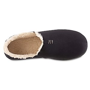 isotoner Men's Recycled Microsuede Nigel ECO Slippers with Advanced Memory Foam and Berber Lining, Black, 8-9