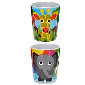 French Bull 4pc Toddler Kids Feeding Melamine Tableware Flatware BPA Free Dishwasher Safe, Durable Plate, Cup, Bowl, Divided Tray Dinnerware Set, 4 Count (Pack of 1), Jungle