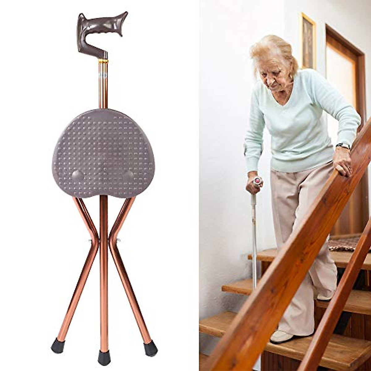 Asixxsix Walking Cane, Widened Folding Aluminum Alloy Durable Walking Chair for Outside