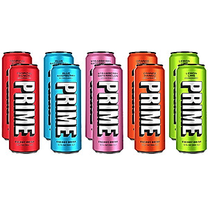 NEW Prime Hydration Drink Energy Cans 5 Flavor Variety Sampler Pack! - 200mg Caffeine, Zero Sugar, 300mg Electrolytes, Vegan - (12 Fl Oz Cans) - (10-Pack)