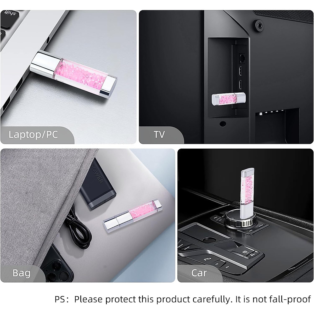 USB Flash Drive 32GB, BorlterClamp Cute Pink Crystal Thumb Drive Novelty Pen Drive Memory Stick