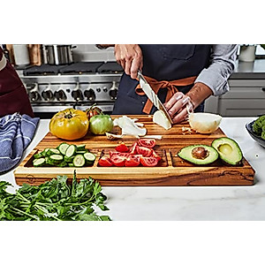 Sonder Los Angeles, XL Thick Teak Wood Cutting Board for Kitchen with Juice Groove, Sorting Compartments, Charcuterie Cheese Board 20x15x1.5 in (Gift Box Included)