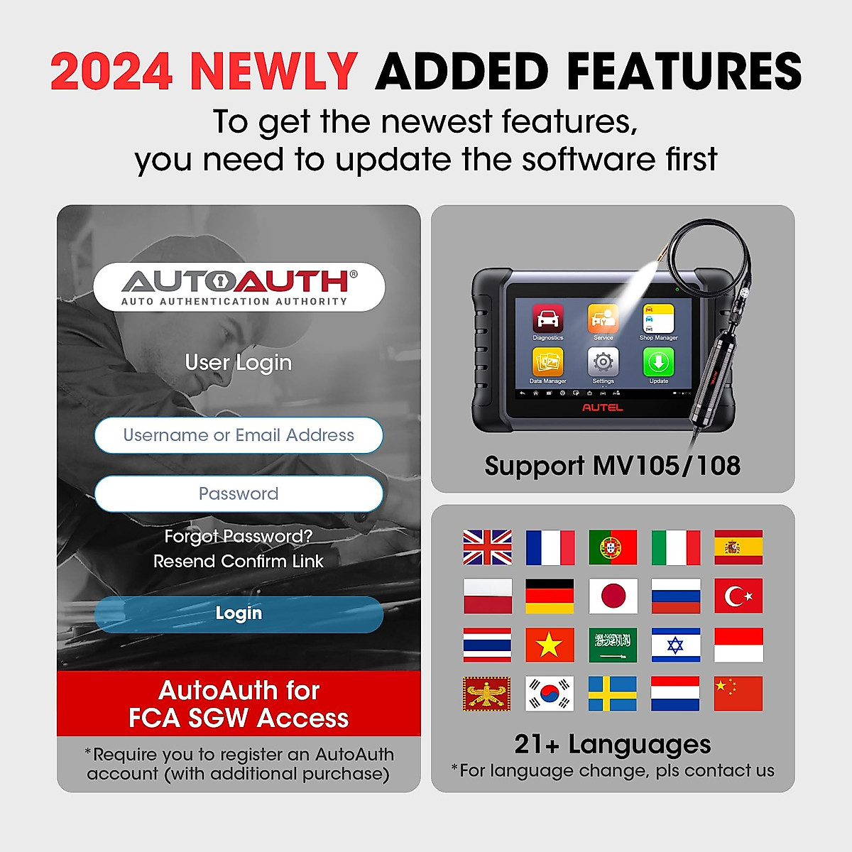 Autel MaxiCOM MK808 Scanner, 2024 Newest Car Diagnostic Scan Tool Same as MX808 MK808Z, All System Diagnosis and 28+ Service, Active Test, Bi-Directional Control, AutoAuth FCA SGW, 21+ Language