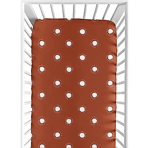 Sweet Jojo Designs Rust and White Boho Sun Boy or Girl Fitted Crib Sheet Baby or Toddler Bed Nursery - Orange Bohemian Celestial Sky Desert Sunshine Outdoors Nature Gender Neutral