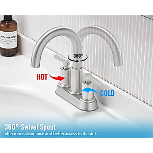 RAINMAX Bathroom Faucets, Brushed Nickel Bathroom Sink Faucet,3 Hole Bathroom Faucet,2-Handle RV Lavatory Vanity Faucet with Pop Up Drain and Supply Lines KMBF004L-1