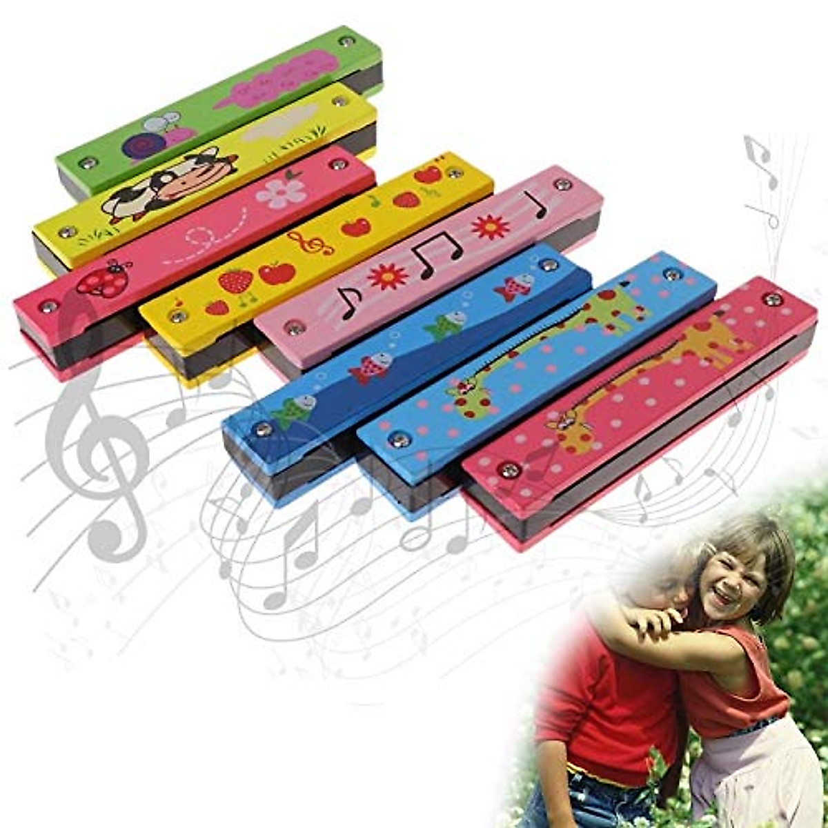 Tvoip 4Pcs Wooden Painted Toy Musical Instrument Play16-Hole Harmonica Parent-Child Puzzle Baby Early Education Toys for Children Gift (Random Color)