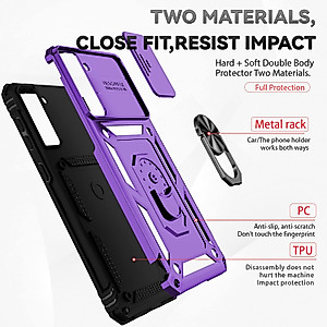 for Samsung Galaxy S21 Case with Camera Lens Cover HD Screen Protector, Dual Layer Military-Grade Drop Tested Magnetic Ring Holder Kickstand Protective Phone Case for Samsung Galaxy S21 5G (Purple)