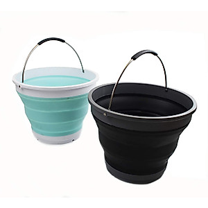 SAMMART 10L (2.64 Gallon) Collapsible Plastic Bucket - Foldable Round Tub - Portable Fishing Water Pail - Space Saving Outdoor Waterpot, 2 Pieces Box Pack