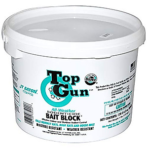 JT Eaton 750 Top Gun All Weather Rodenticide Bait Block Bromethalin Neurological Bait with Stop-Feed Action and Bitrex, For Mice and Rats (Pail of 128)