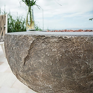 Boulder Concrete Fire Pit 43" x 35" Outdoor Patio Natural Gas Firepit Includes Lava Rocks Modern Fire Pits & Outdoor Fireplaces for Garden, Deck, Indoor & Outdoor Heating