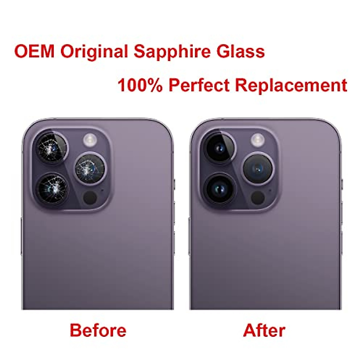 Perzework OEM Original Back Rear Camera Lens Glass Replacement for iPhone 14 Pro and iPhone 14 Pro Max with pre-Installed Adhesive and Reparing Toolkit