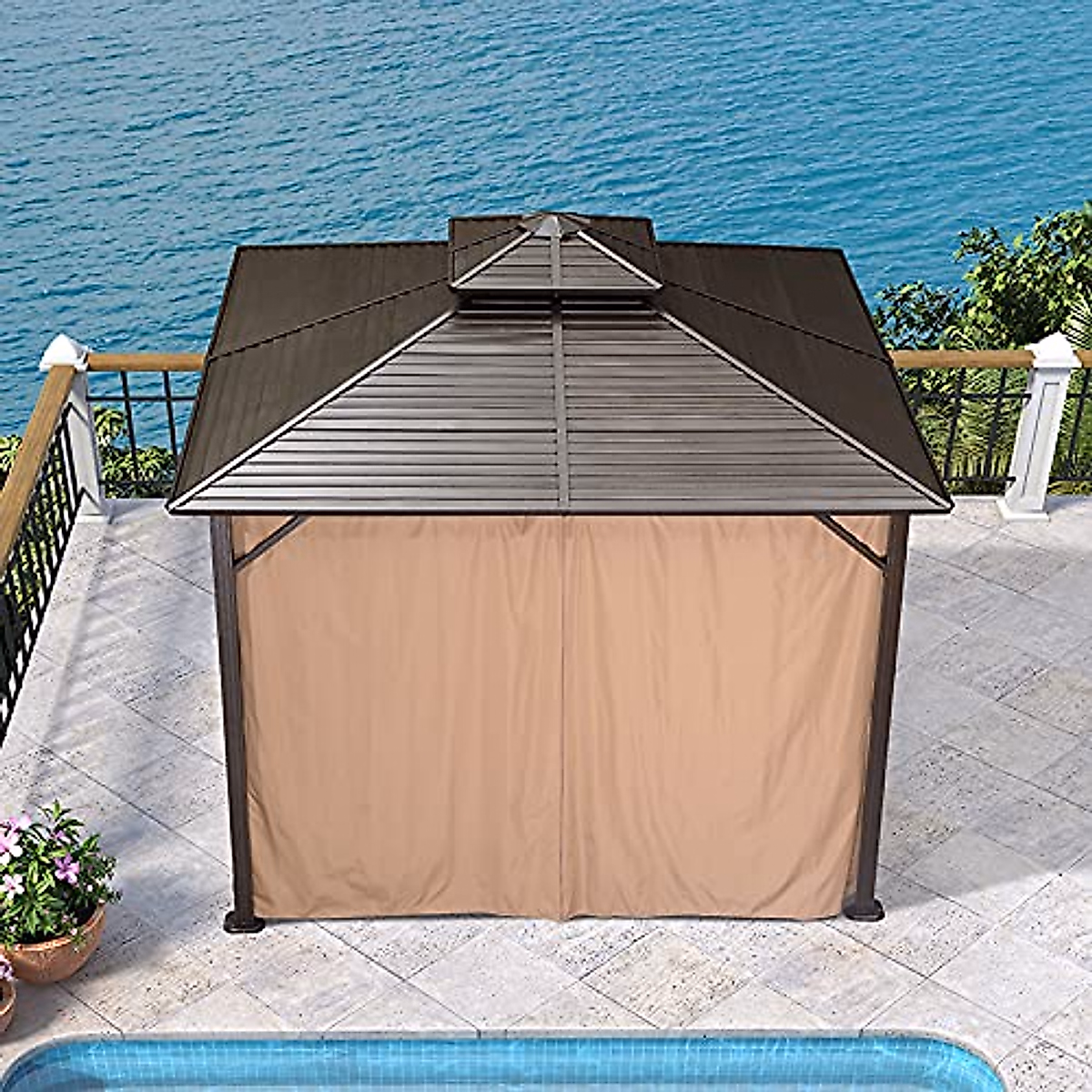 SUN RDPP Outdoor Hardtop Gazebo, Galvanized Steel Double Vented Roof Pergolas Aluminum Frame with Netting and Curtains, for Patios