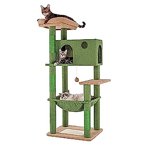 Meow Sir Cactus Cat Tree for Large Cats 53 Inches Multilevel Cat Tower with Large Hammock Super Spacious Condo and Wide Padded Perch Scratching Posts and Pad for Indoor Cats-Large Cactus