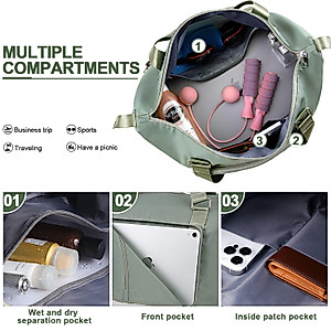 BECOJADDE Double Shoulder Strap Expandable Travel Bag with Wet Compartment, Foldable Carry On Travel Tote Bag, Green