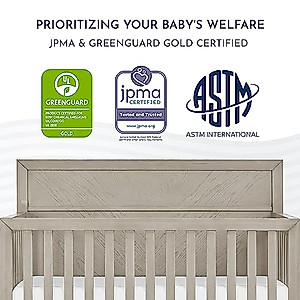 Evolur Lourdes 5-in-1 Convertible Crib in Porcini, Greenguard Gold and JPMA Certified, Easy to Clean, Maintain and Assemble, Made of Hardwood, Wooden Nursery Furniture