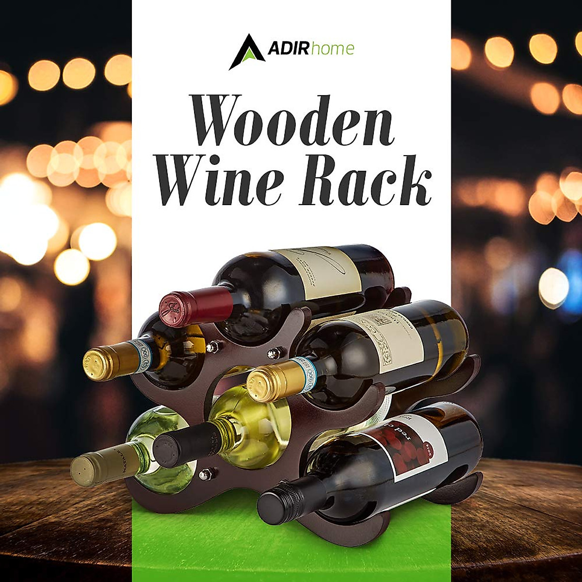 AdirHome Wooden Wine Rack - 6 Bottle (Cherry)