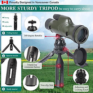 Fetch Falcon12x50 IPX7 Nitrogen Filled BAK4 FMC HD Monoculars(Eyepiece 25.5cm Waterproof Under 1 M Water 30 Minutes Never Leaks) with Phone Holder, Tripod, Hand Strap (HD IPX7 Green)