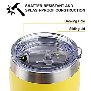 TAHOE TRAILS 20 oz Insulated Stainless Steel Tumbler with Slider Lid, Vacuum Insulated Double Wall Coffee Travel Mug Cup, Great for Cold or Hot Drinks, Yellow