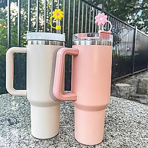 7 PCS Silicone Straw Covers Cap Compatible with Stanley 30&40 Oz Cup, 10mm Cute Flower Straw Toppers for Tumblers, Dust-Proof Drinking Straw Caps for Reusable Straws Tips Lids
