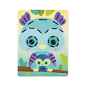 Janod Lacing Game Animals - 6 Lace and Trace Cards with 12 Laces - Ages 4+ - J05313