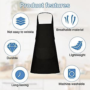 Dwrttow 12 Pack Bib Apron,Black Aprons Bulk,Unisex Black Plain Aprons with 2 Pockets,Blank Apron with Long Ties for Adults Cooking Painting BBQ Grilling Baking Machine Washable,32 x 28 Inch
