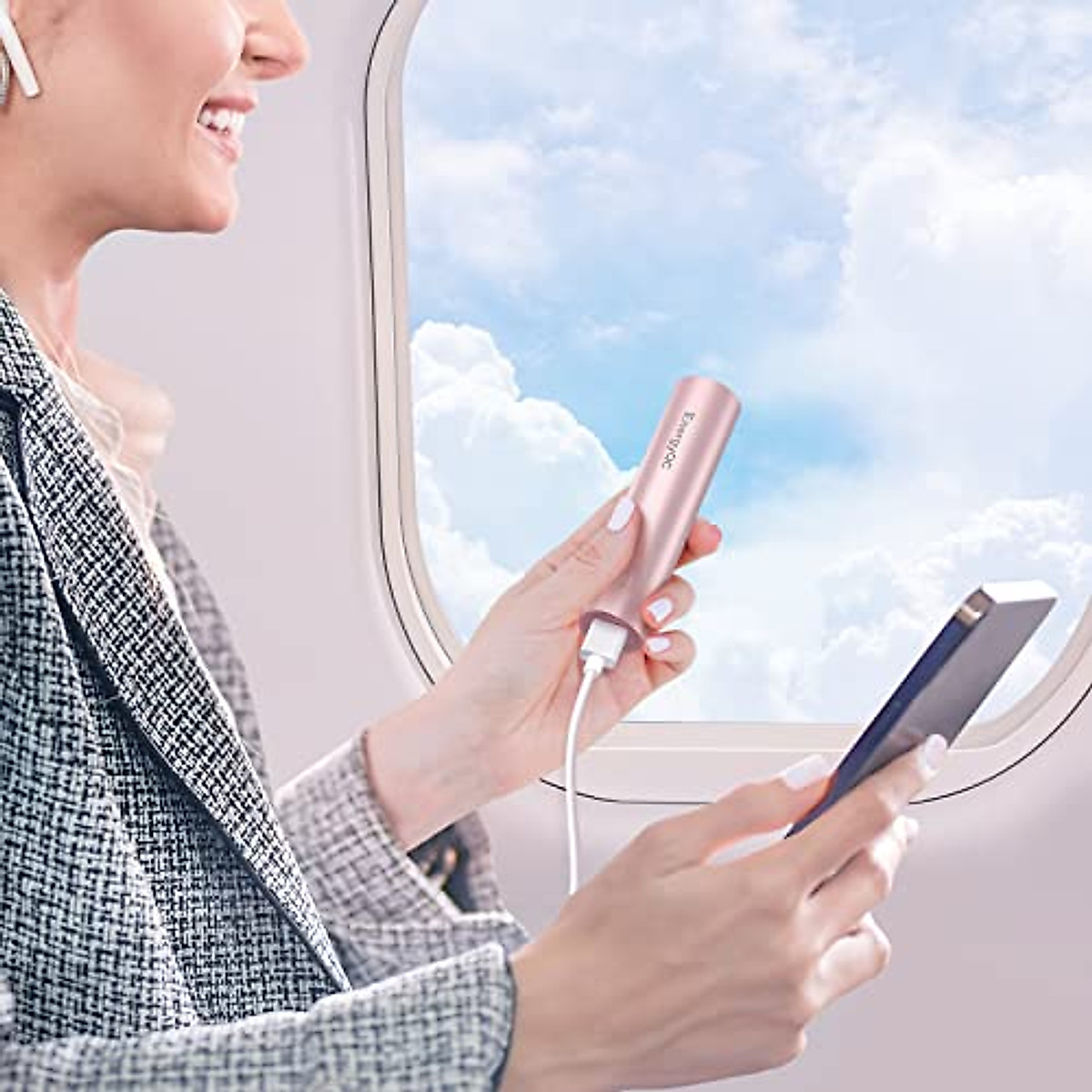 EnergyQC Fast Charging Portable Charger 5000mAh,External Battery Power Bank with USB-C Input(Recharge Only), Battery Pack Compatible with iPhone,Samsung Galaxy,Airpods and More-Rose Gold