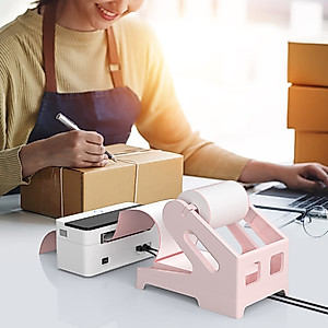 PONNOR Label Holder Thermal Label Holder for Rolls and Fanfold Labels Shipping Label Stand Desktop Printer DIY Accessory Supplies for Home, Office (Pink)