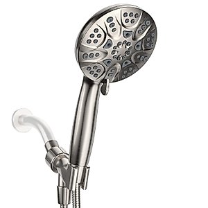 High Pressure Handheld Shower Head Brushed Nickel, 6 Spray Settings Shower Head with Handheld, 4.3 Inch High Flow Hand Held Rain Showerhead with Stainless Steel Hose, Adjustable Bracket