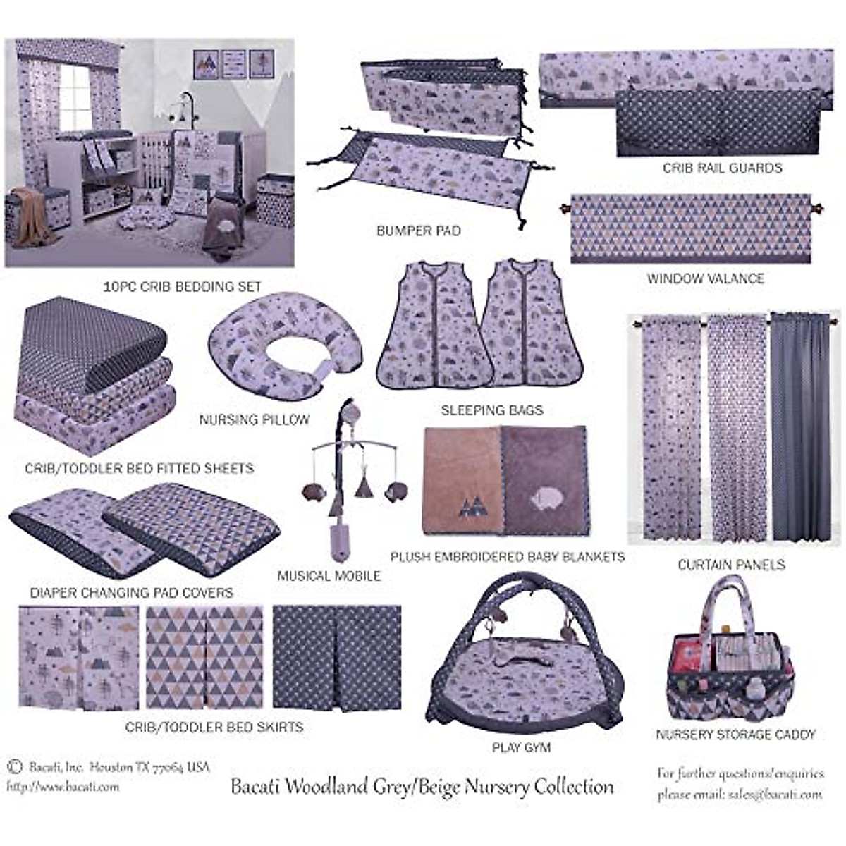 Bacati Woodlands Grey/Beige Neutral Cotton Changing Pad Cover, Beige/Grey